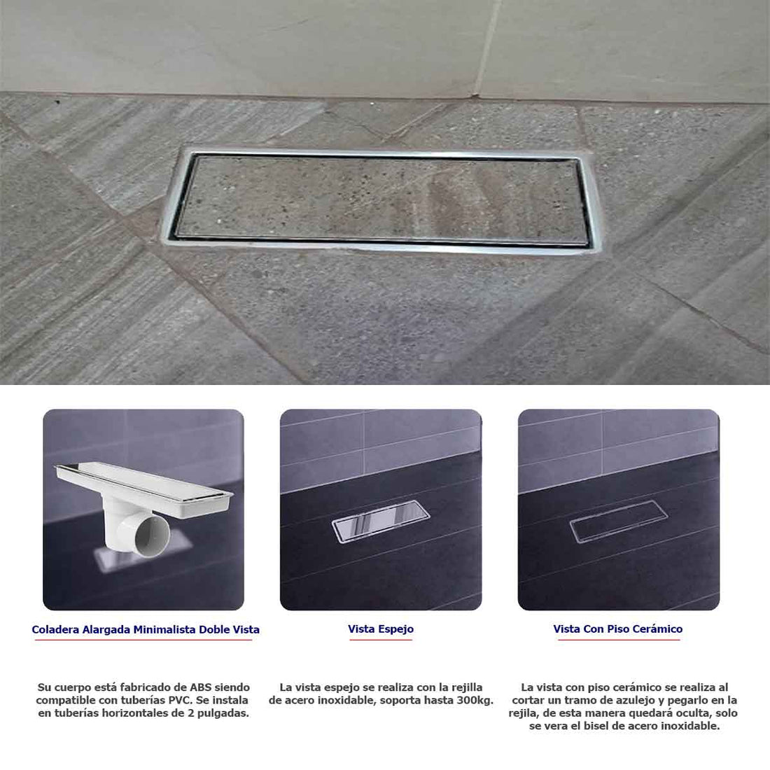 Coladera Alargada Doble Vista Acero Inoxidable 2631 Fleximatic Anti ol