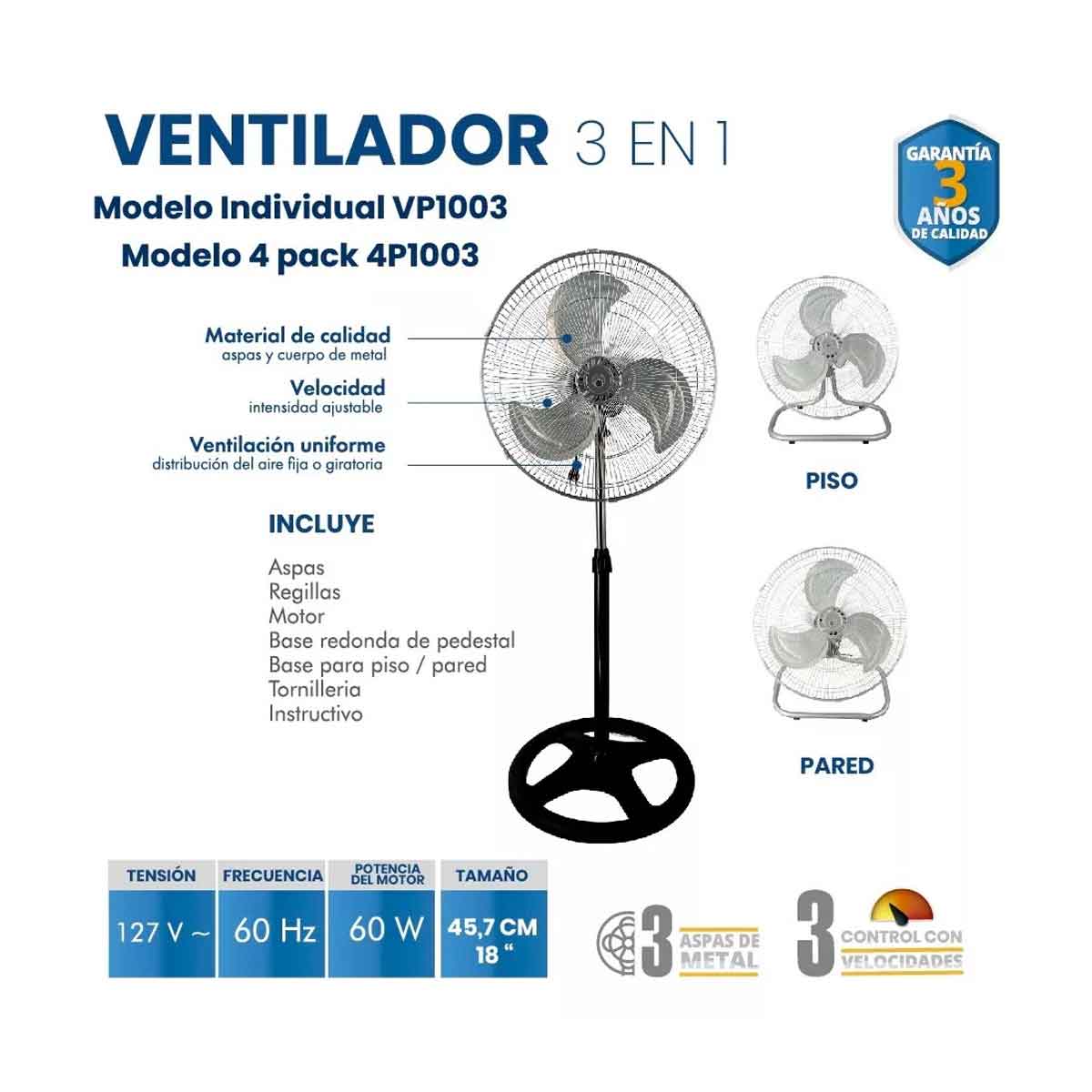 Ventiladores 3 en 1 Igoto 18" - Paquete de 4 – Ferreabasto