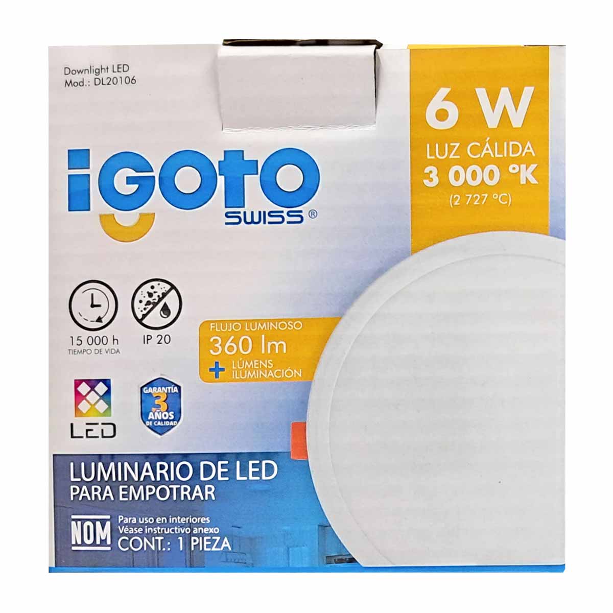 Luminario LED Empotrable 6W - Luz Cálida – Ferreabasto