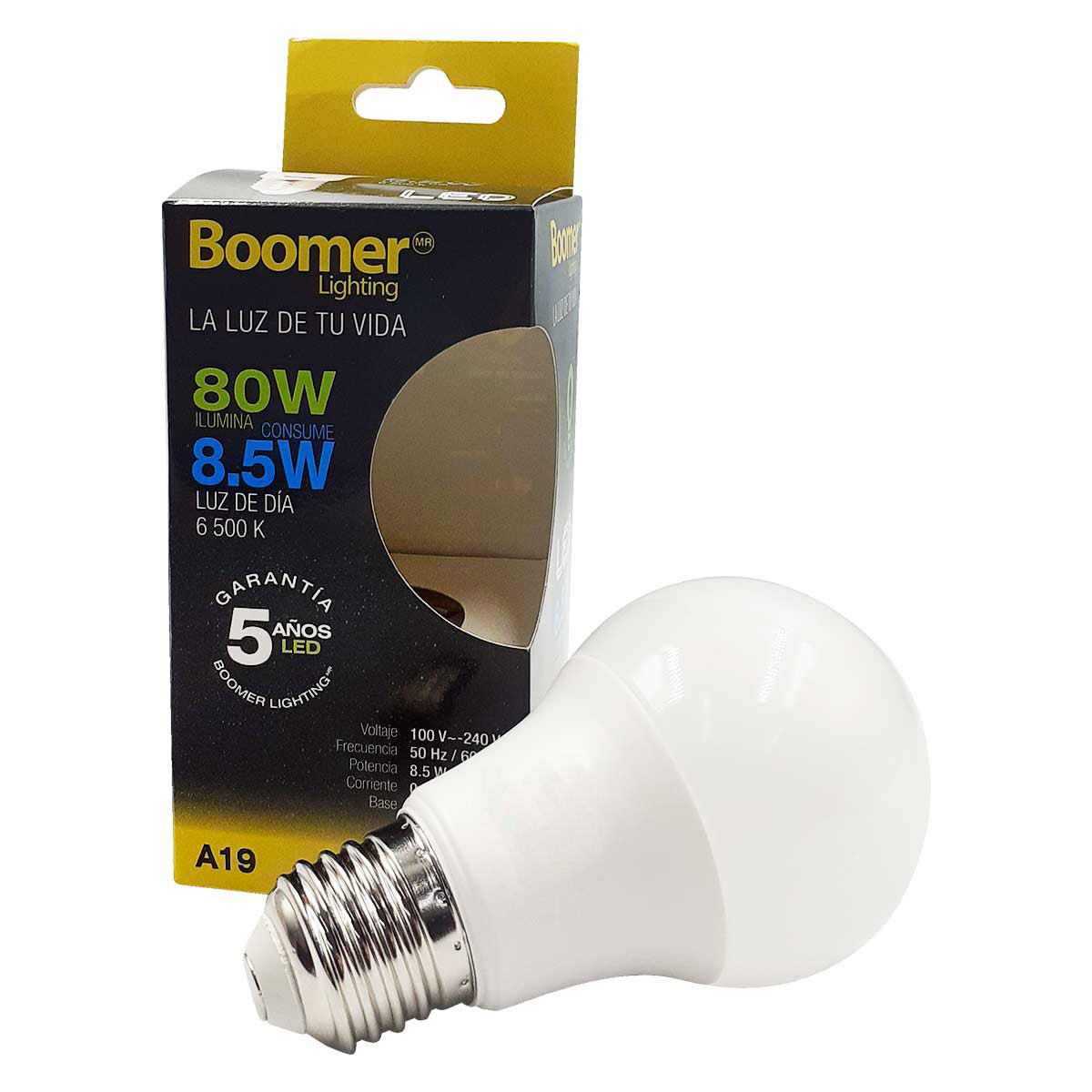 Foco LED A19 Boomer 8.5W Alta Luminosidad - Luz de Día 6500K - 850 ...