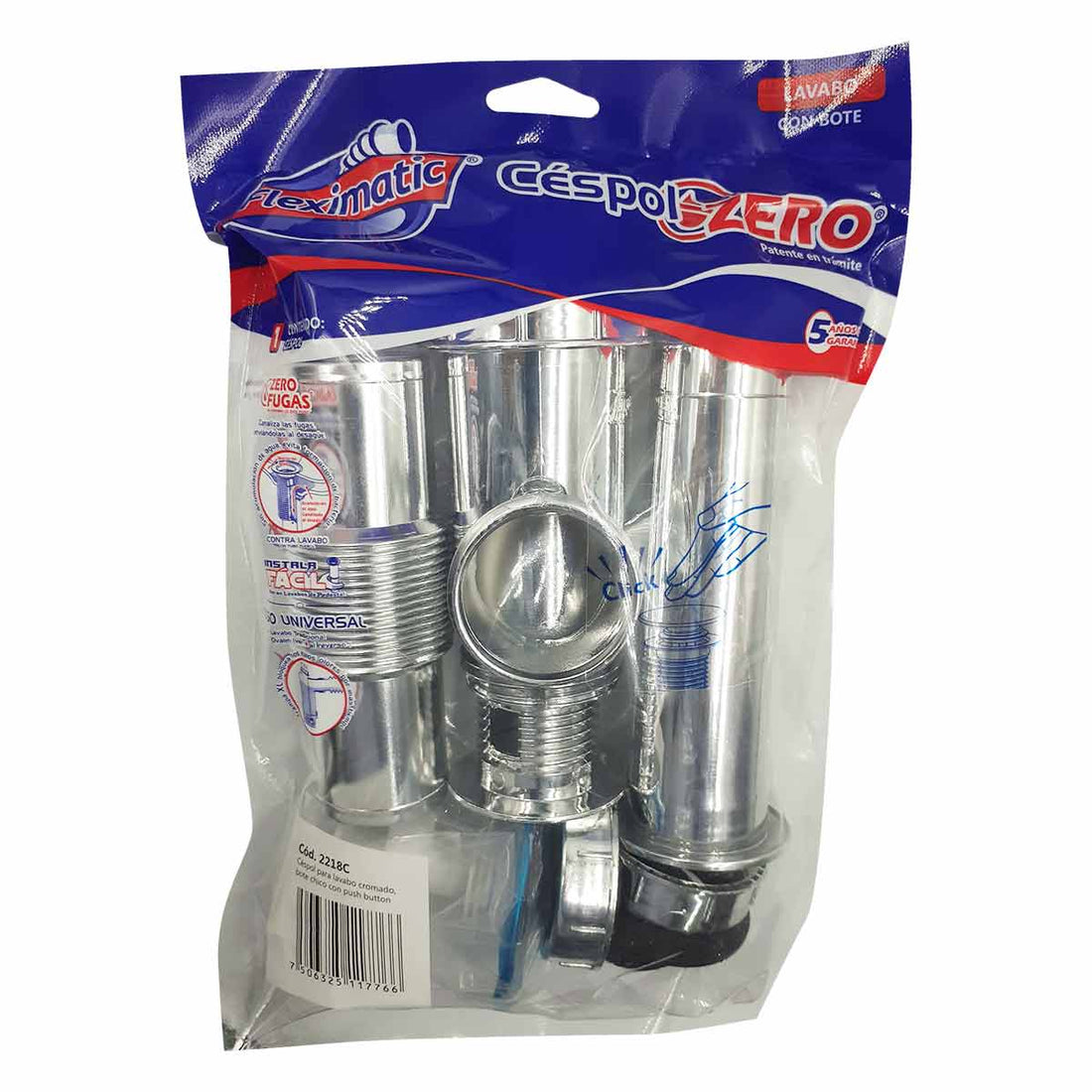 Cespol Para Lavabo Cromado Fleximatic 2218C Bote CH Boton Push