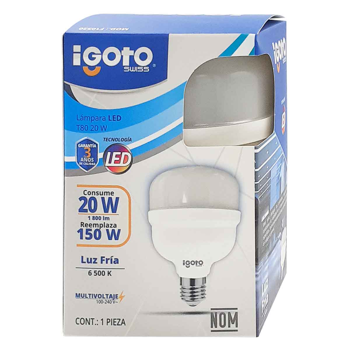 Foco Led Alta Potencia T80 20W 6500K (Luz Fria) Igoto – Ferreabasto